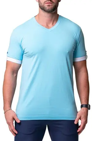 MACEOO Vivaldi Solid Camolight V-neck T-shirt - Blue