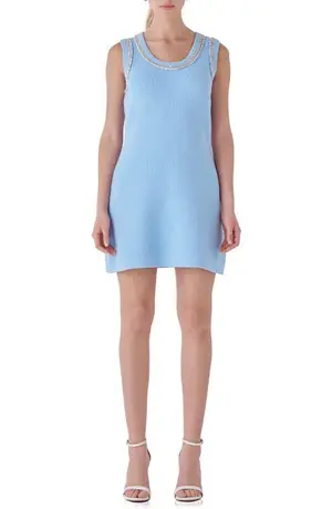 Endless Rose Chain Trim Sweater Dress - Blue