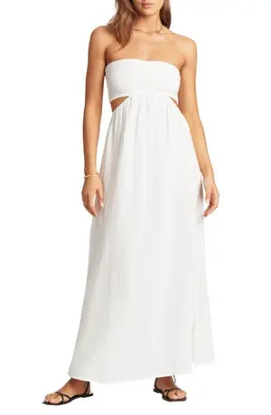 SEA LEVEL Smocked Bodice Cotton Seersucker Cover-up Dress - White