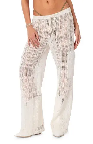 EDIKTED Ines Sheer Lace Cover-up Cargo Pants - Cream