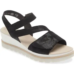 Gabor Asymmetric Wedge Strappy Sandal - Black
