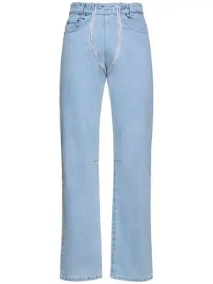 GMBH Double Zip Straight Cotton Denim Jeans - Light Blue