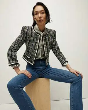 Veronica Beard Ceres Tweed Jacket Navy Navy/chartreuse