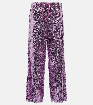 Oseree Sequined Wide-leg Pants - Pink