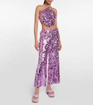 Oseree Sequined Wide-leg Pants - Pink