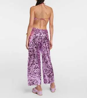 Oseree Sequined Wide-leg Pants - Pink