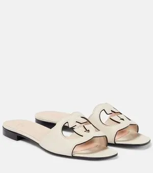Gucci Interlocking G Cutout Leather Sandals - White