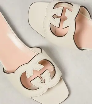 Gucci Interlocking G Cutout Leather Sandals - White