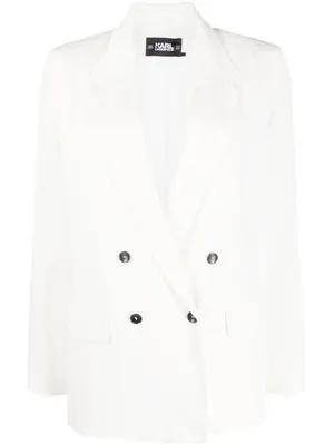 Karl Lagerfeld Logo Jacquard Double-breasted Blazer - White