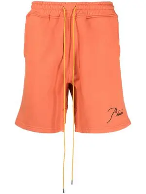 Rhude Embroidered Cotton Track Shorts - Orange