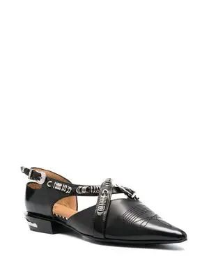 Toga Buckled Leather Ballerina Flats - Black