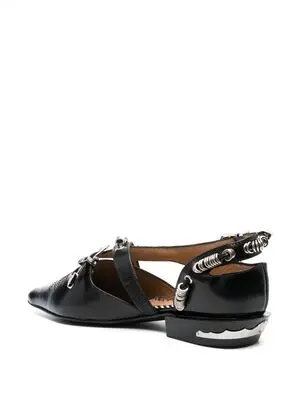 Toga Buckled Leather Ballerina Flats - Black