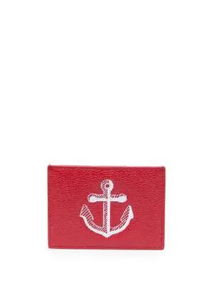 Thom Browne Anchor-embroidered Leather Cardholder - Red