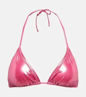 REINA OLGA Love Lamé Triangle Bikini Top - Pink