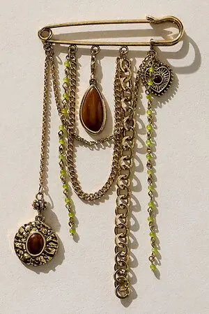 Free People Oversized Safety Pin With Dangling Chains And Charms - Fall Trans