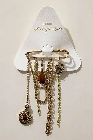 Free People Oversized Safety Pin With Dangling Chains And Charms
