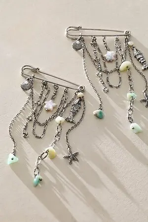 Free People Oversized Safety Pin With Dangling Chains And Charms