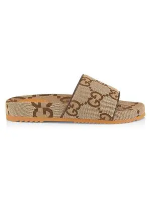 Gucci Men's GG Leather-Trimmed Slides - Brown  - Brown