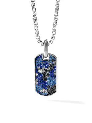 David Yurman Men's Navy Camo Silver Pavé Diamond Tag  - Navy