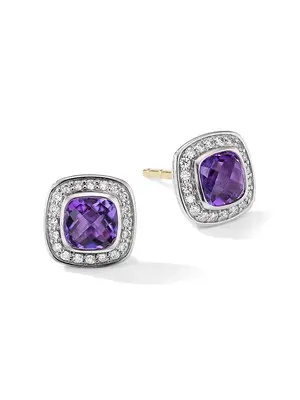 David Yurman Petite Albion Stud Earrings In Sterling Silver Amethyst