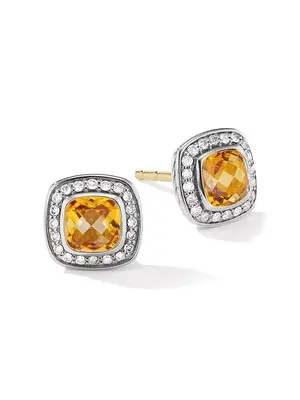 David Yurman Petite Albion Stud Earrings In Sterling Silver Citrine