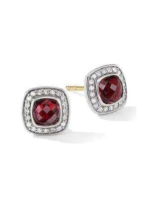 David Yurman Petite Albion Stud Earrings In Sterling Silver Garnet