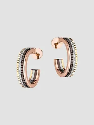 Boucheron Quatre Classique Tri-tone 18k Gold & 0.28 Tcw Diamond Hoop Earrings - Rose Gold