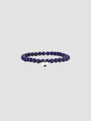 SYDNEY EVAN Chance Heart 14k Yellow Gold, Enamel & Evil Eye Stretch Bracelet - Multi