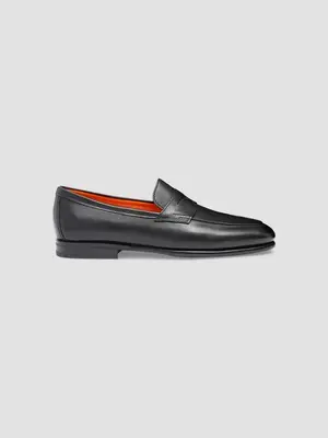 Santoni Leather Penny Loafers - Black