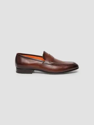 Santoni Leather Penny Loafers - Brown