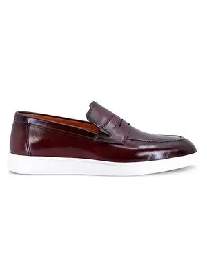 Santoni Leather Penny Loafers Burgundy