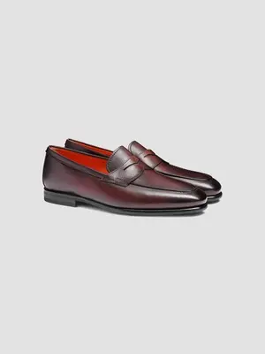 Santoni Leather Penny Loafers - Dark Brown