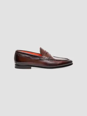 Santoni Leather Penny Loafers - Dark Brown
