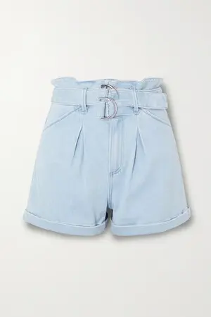 Paige Carly Belted Pleated Denim Shorts