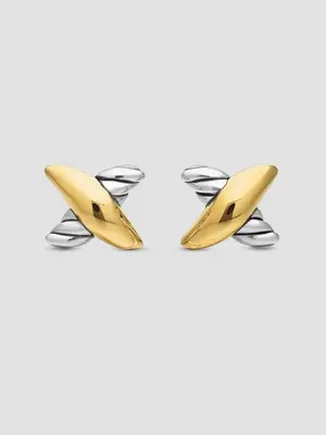 David Yurman Petite X Stud Earrings In Sterling Silver With 18k Yellow Gold, 7.5mm - Diamond