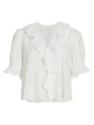 DÔEN Women's Henri Ruffled Puff-Sleeve Top - Salt  - Salt