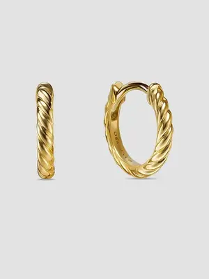David Yurman Sculpted Cable Huggie Hoop Earrings In 18k - Gold