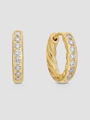 David Yurman Pavé Huggie Hoop Earrings In 18k With Diamonds, 13mm
