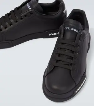 Dolce & Gabbana Logo Leather Sneakers - Black