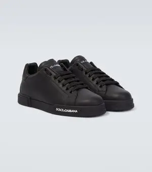 Dolce & Gabbana Logo Leather Sneakers - Black
