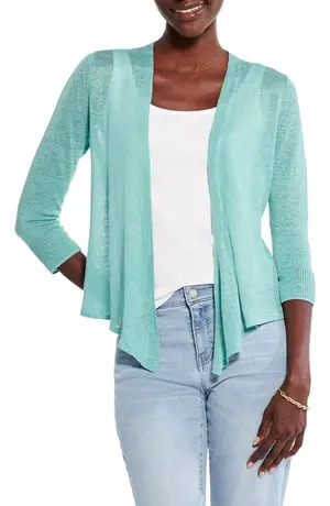 NIC+ZOE 4-Way Convertible Linen-Blend Cardigan Hazy Aqua