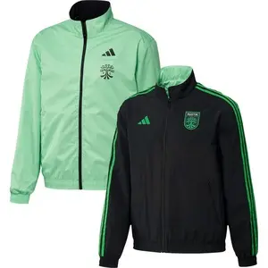 Adidas Green Austin Fc 2023 On-field Anthem Full-zip Reversible Team Jacket - Black