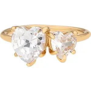 Ettika Cubic Zirconia Double Heart Ring - Gold