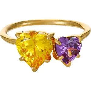 Ettika Cubic Zirconia Double Heart Ring - Yellow