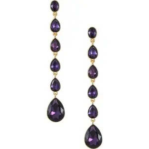 Ettika Teardrop Crystal Linear Earrings - Amethyst