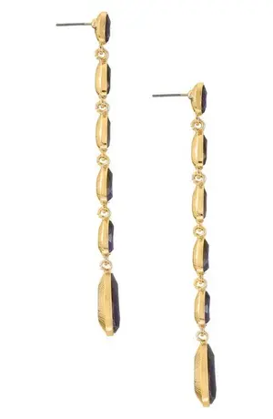 Ettika Teardrop Crystal Linear Earrings - Amethyst