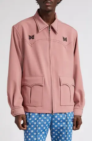 Needles Butterfly Embroidered Topstitched Western Sport Jacket In