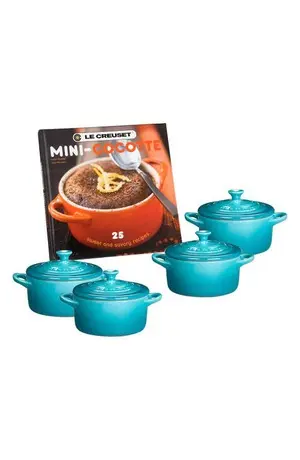 LE CREUSET 5-piece Mini Stoneware Cocottes & Cookbook Set - Caribbean