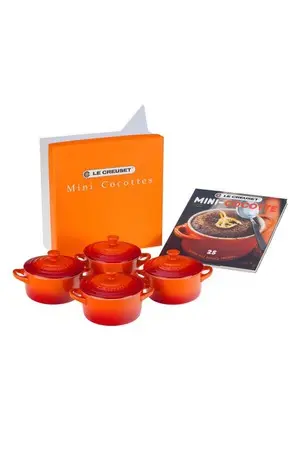LE CREUSET 5-piece Mini Stoneware Cocottes & Cookbook Set - Flame