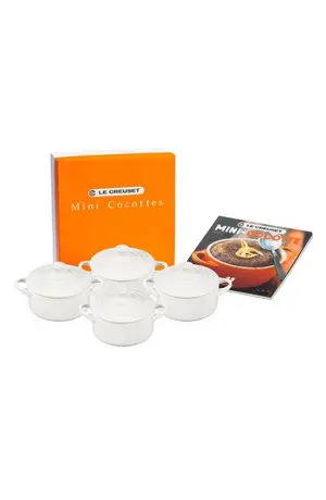 LE CREUSET 5-piece Mini Stoneware Cocottes & Cookbook Set White